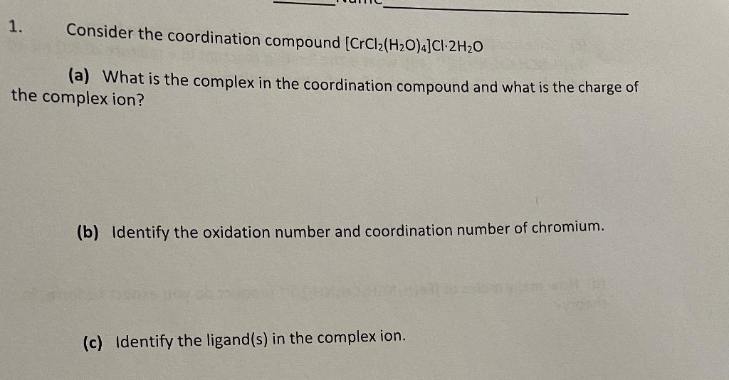 Solved Consider the coordination compound | Chegg.com