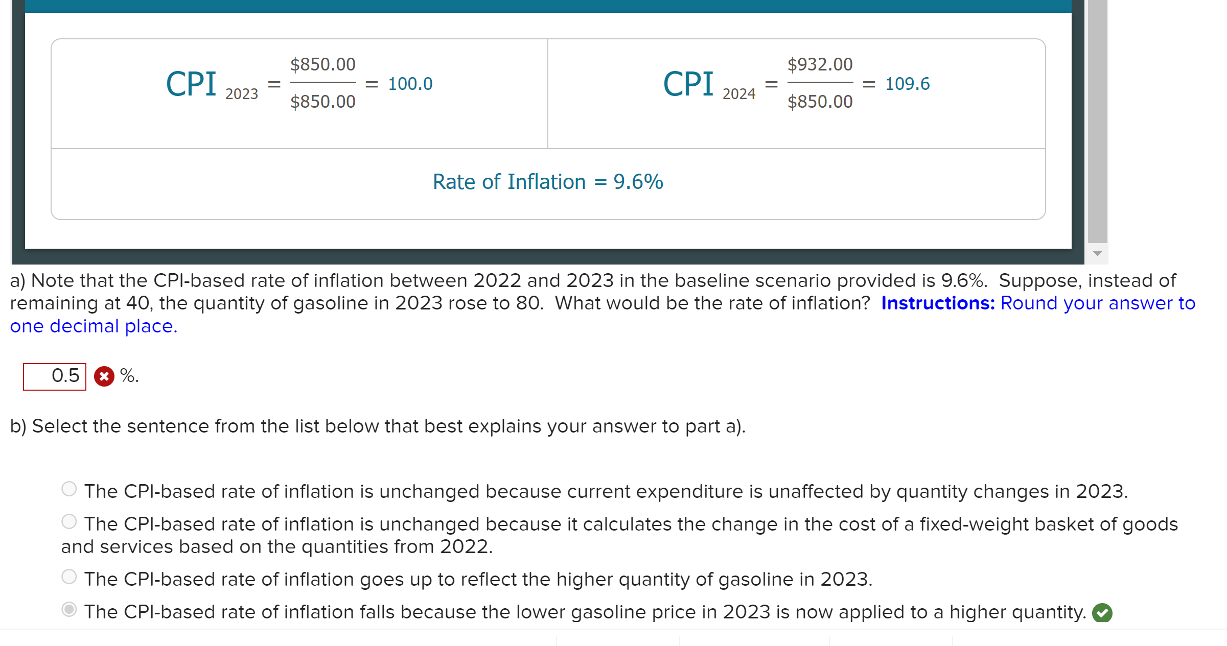 Solved a) ﻿Note that the CPI-based rate of inflation between | Chegg.com