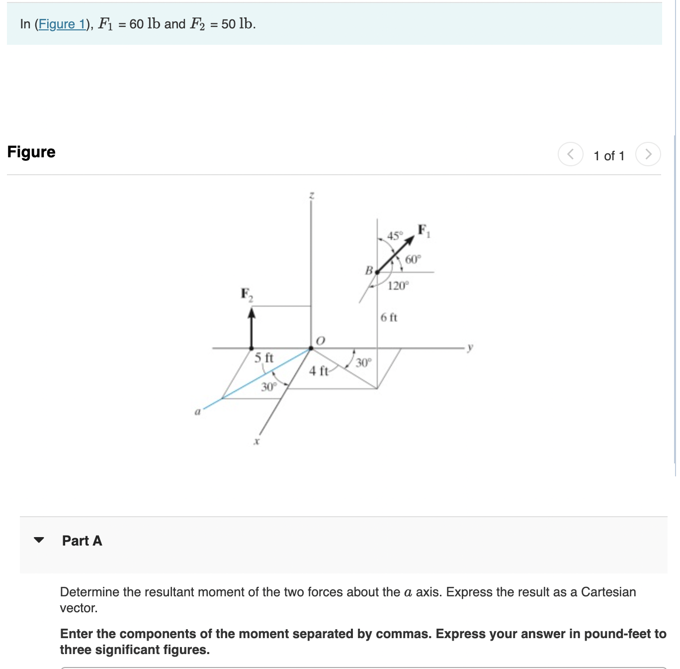 Solved ln (Figure 1), F1=60lb ﻿and F2=50lb.Figure1 ﻿of 1Part | Chegg.com