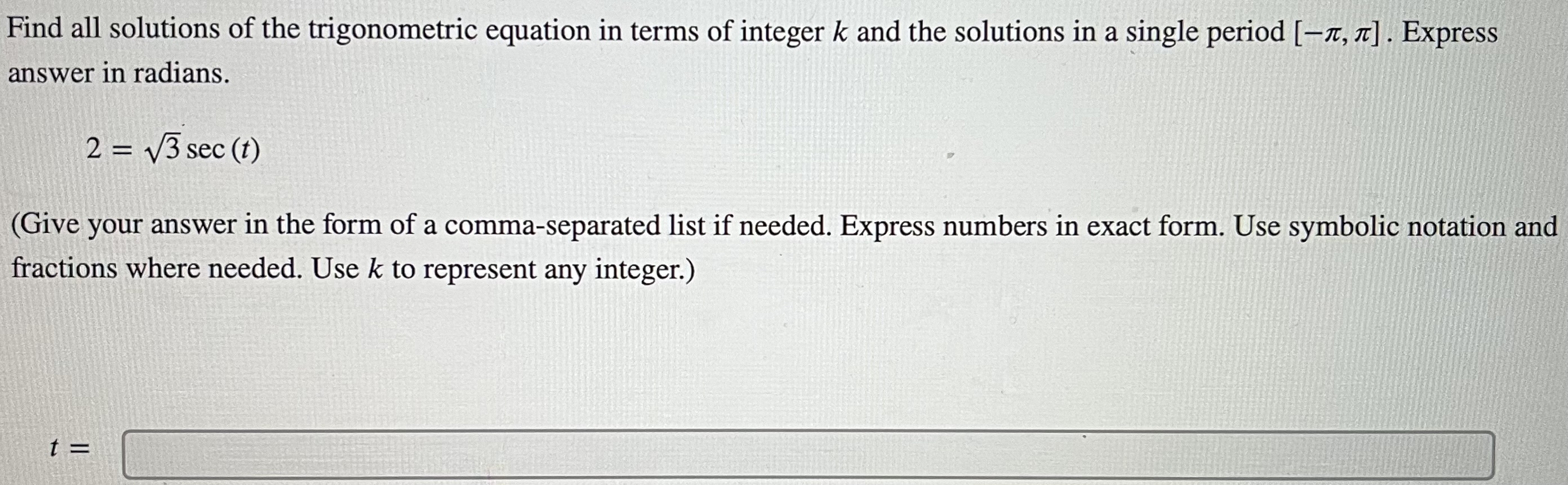 Solved Find all solutions of the trigonometric equation in | Chegg.com