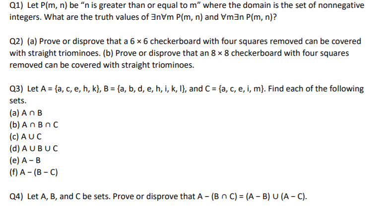 Solved Q1) Let P(m, n) be “n is greater than or equal to m” | Chegg.com