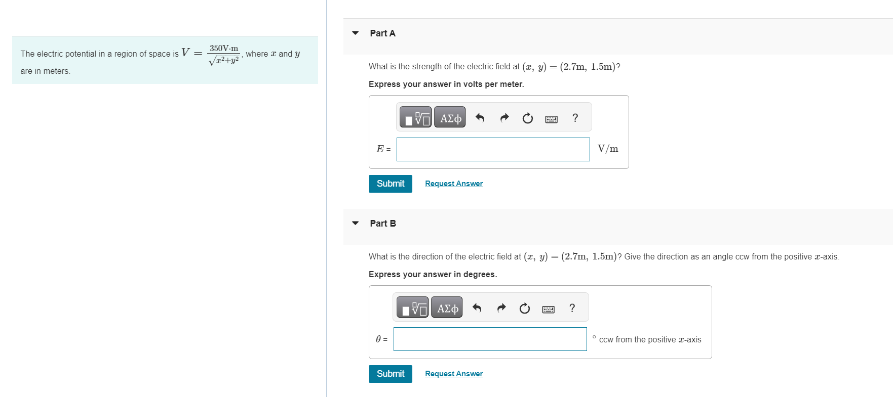 Solved Part AThe electric potential in a region of space is | Chegg.com