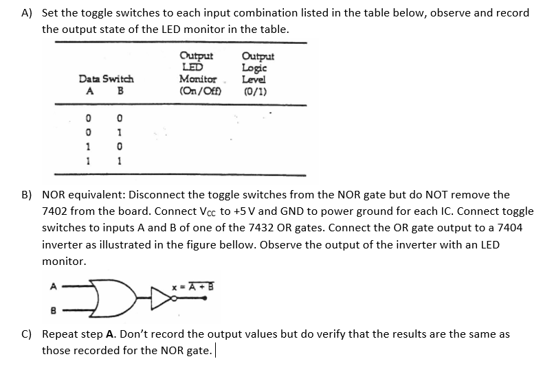 Solved A) Set the toggle switches to each input combination | Chegg.com