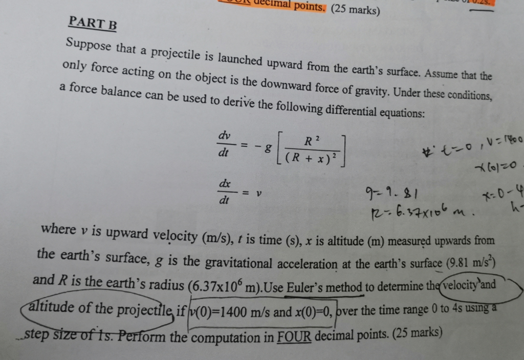 Solved points. (25 marks) PART B Suppose that a projectile | Chegg.com