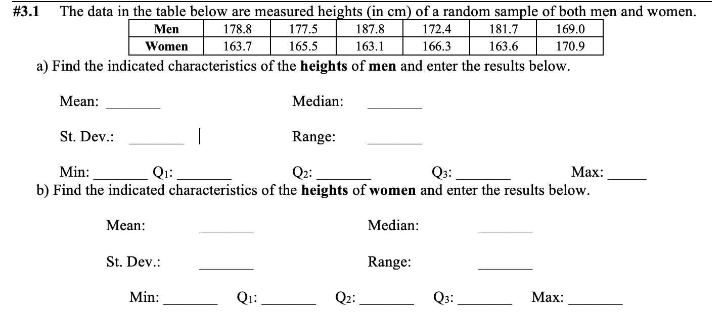 Solved a) Find the indicated characteristics of the heights | Chegg.com