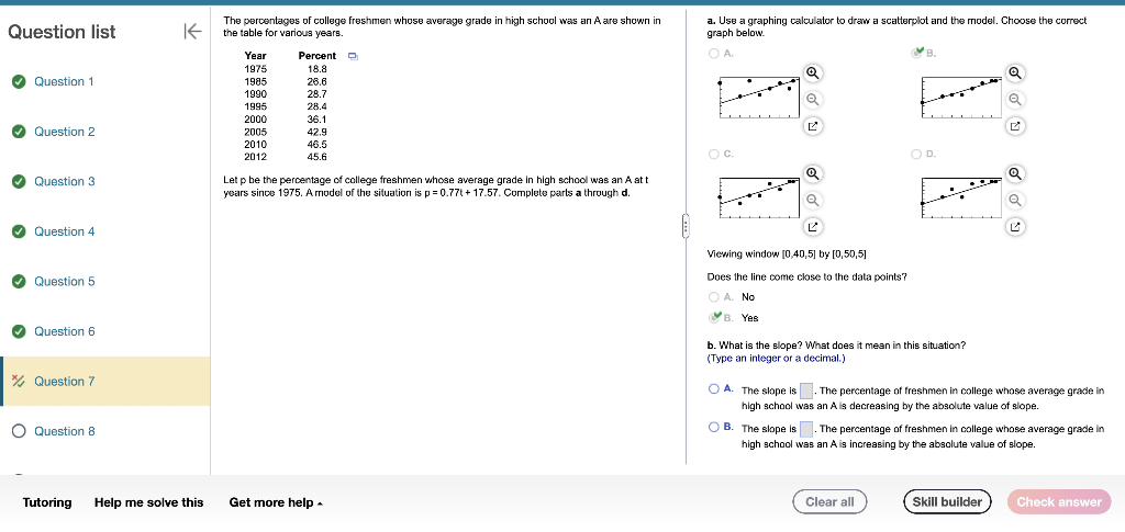 Solved The percentages of college freshmen whose average | Chegg.com