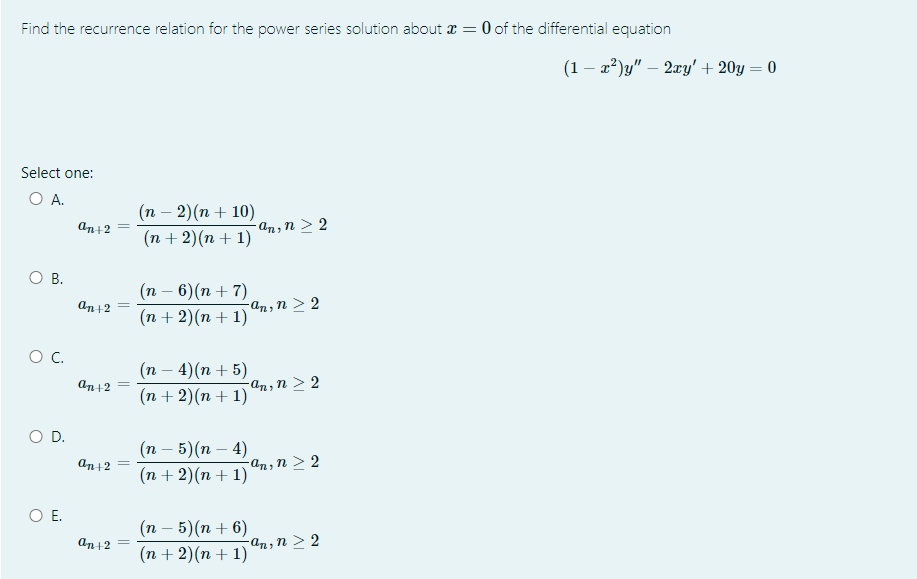 Find the recurrence relation for the power series | Chegg.com