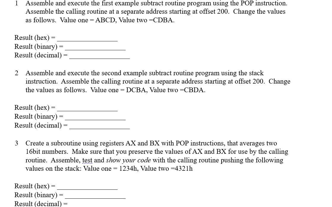 Solved 1 Assemble and execute the first example subtract | Chegg.com Solved 1 Assemble and execute the first example subtract | Chegg.com