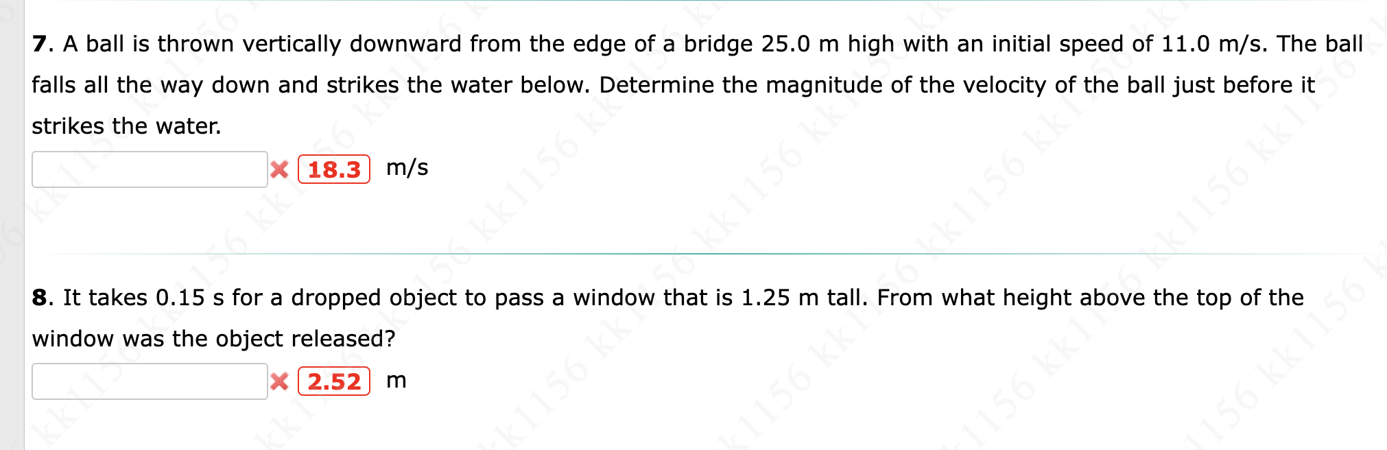 Solved 7. A ball is thrown vertically downward from the edge | Chegg.com