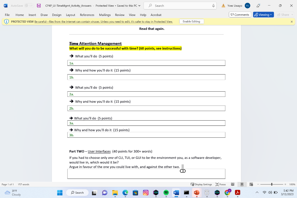 Solved Part TWO - User Interfaces (40 points for 300+ words) | Chegg.com