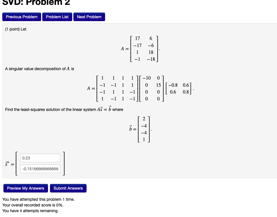 Solved SVD: Problem 2 Previous Problem Problem List Next | Chegg.com