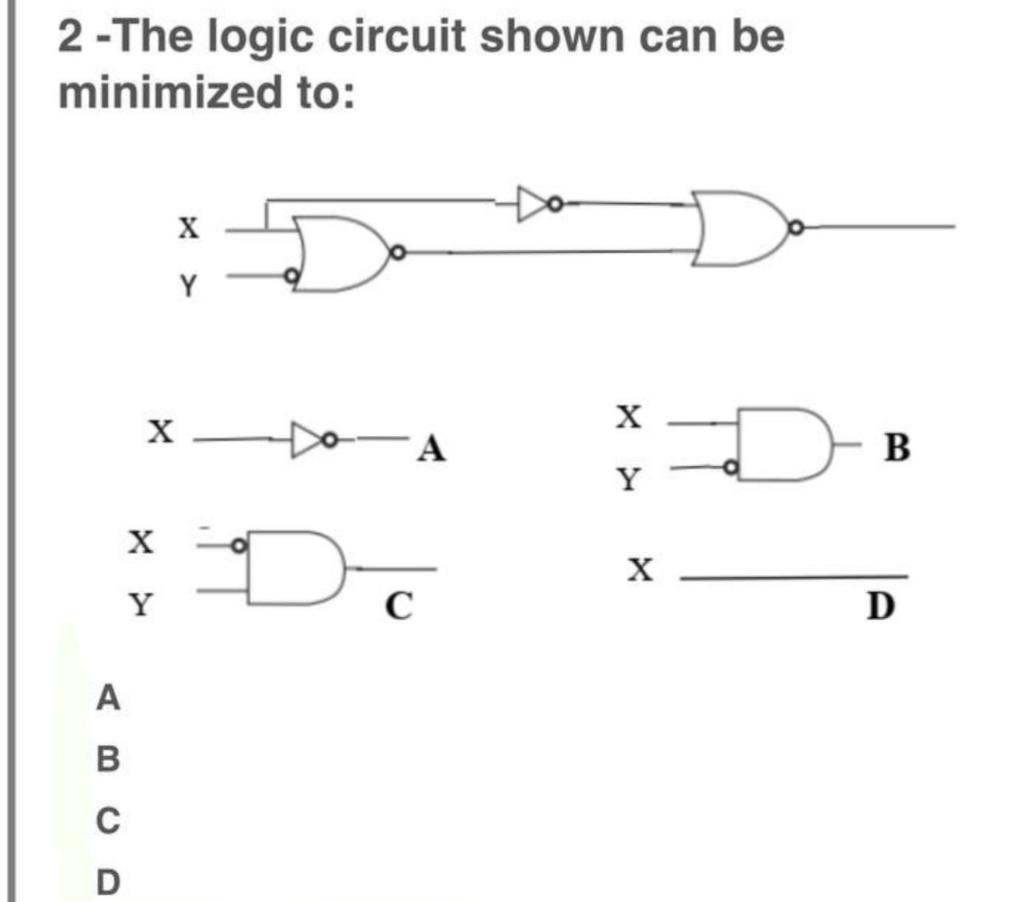 Solved 2 -The logic circuit shown can be minimized to: X Y x | Chegg.com