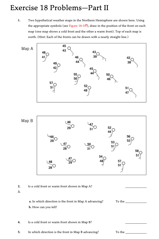 Solved 1. Two hypothetical weather maps in the Northern | Chegg.com