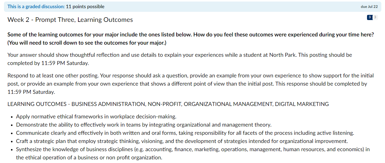 Solved Week 2 - Prompt Three, Learning Outcomes 333 Some of | Chegg.com