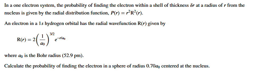 Solved In a one electron system, the probability of finding | Chegg.com