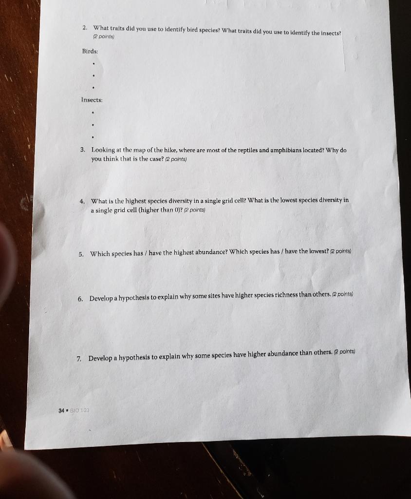 Solved 2. What traits did you use to identify bird species? | Chegg.com