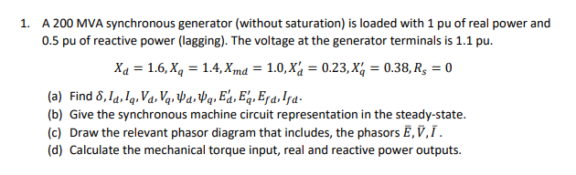 Solved A 200 ﻿MVA synchronous generator (without | Chegg.com