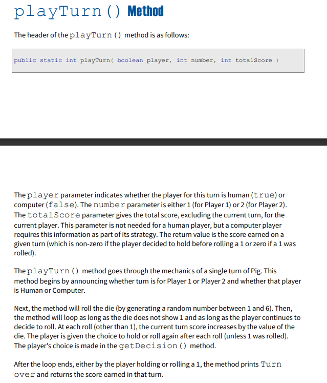 Solved I need to write a java code for a game of pig with | Chegg.com