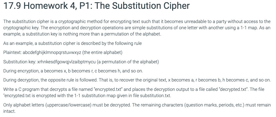 Solved The substitution cipher is a cryptographic method for | Chegg.com