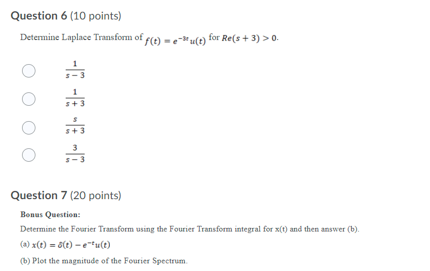 Solved Question 6 (10 points) Determine Laplace Transform of | Chegg.com