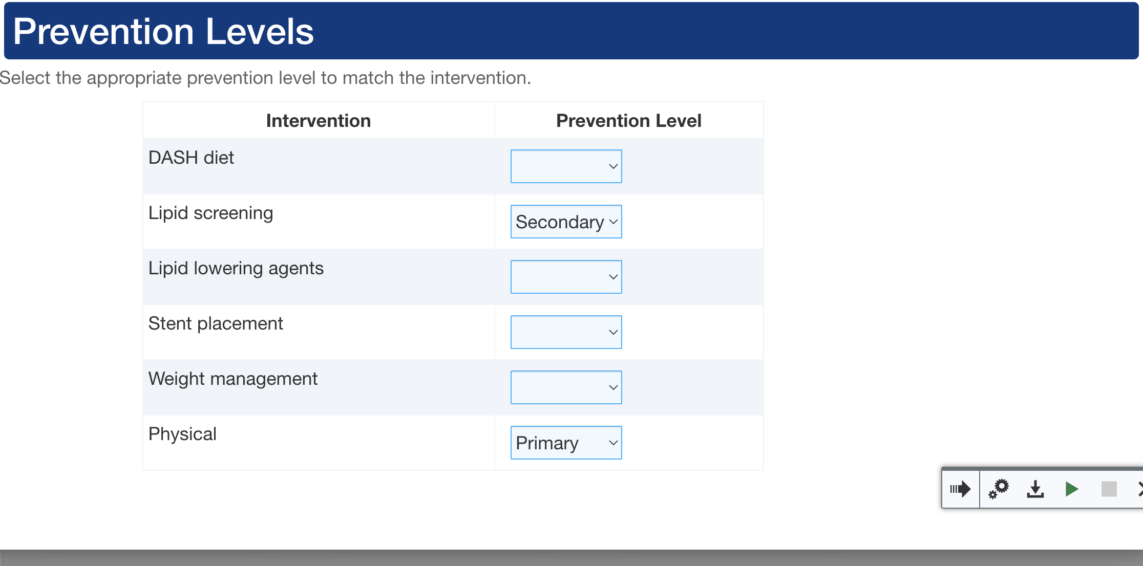 Solved Prevention LevelsSelect the appropriate prevention | Chegg.com