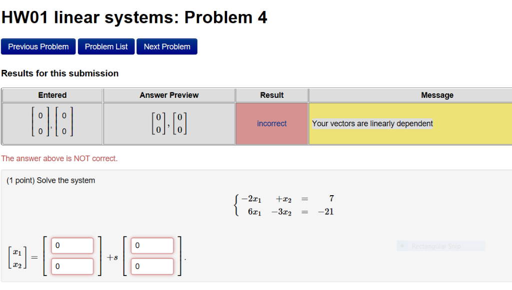 Solved HW01 linear systems: Problem 4 Problem List Previous | Chegg.com