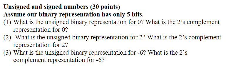 Solved Unsigned And Signed Numbers 30 Points Assume Our