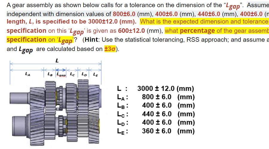 Solved A gear assembly as shown below calls for a tolerance | Chegg.com