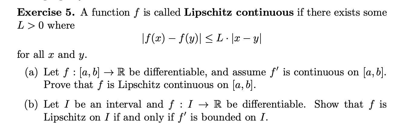 Solved Exercise 5. A function f is called Lipschitz | Chegg.com
