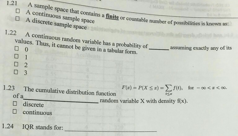 Solved 1. 21 A sample space that contains a finite or | Chegg.com