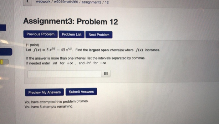 Solved webwork / w2019math265/ assignment3/12 Assignment3: | Chegg.com