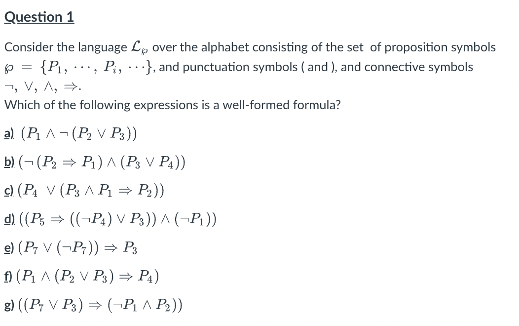 Solved Question 1\\nConsider the language L_(℘) over the | Chegg.com