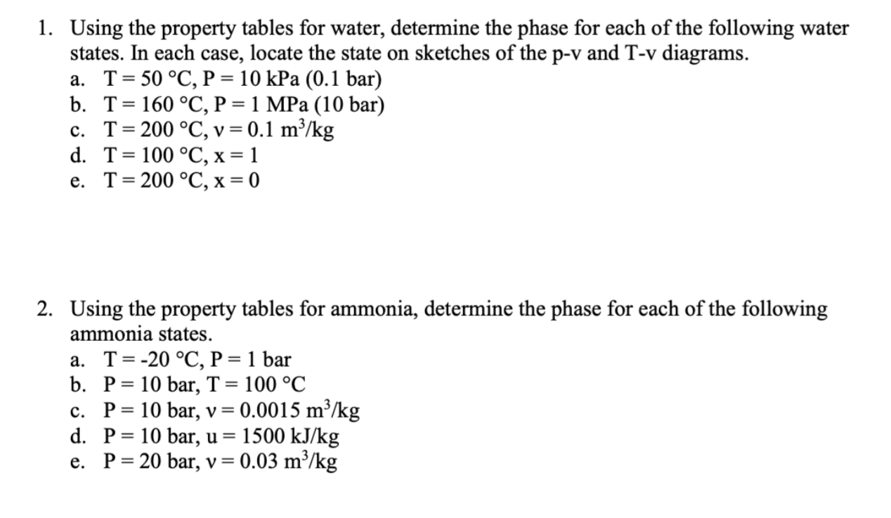 Solved 1. Using the property tables for water, determine the | Chegg.com