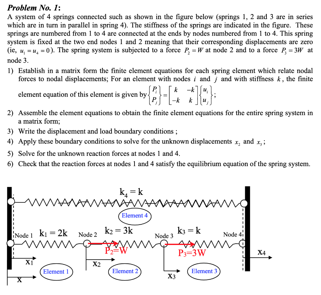 Solved Problem No. 1: A system of 4 springs connected such | Chegg.com