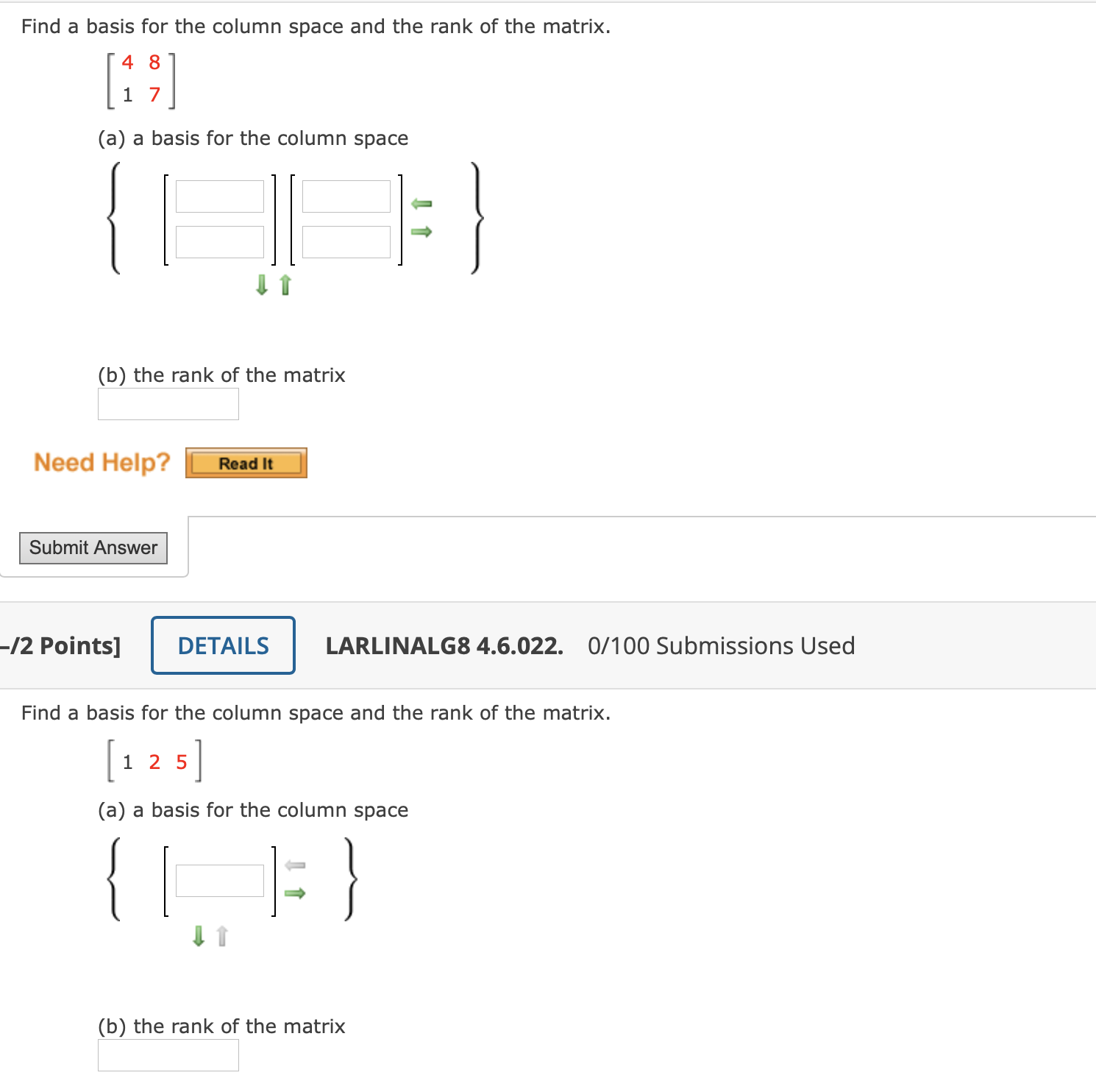 Solved Find a basis for the column space and the rank of the | Chegg.com