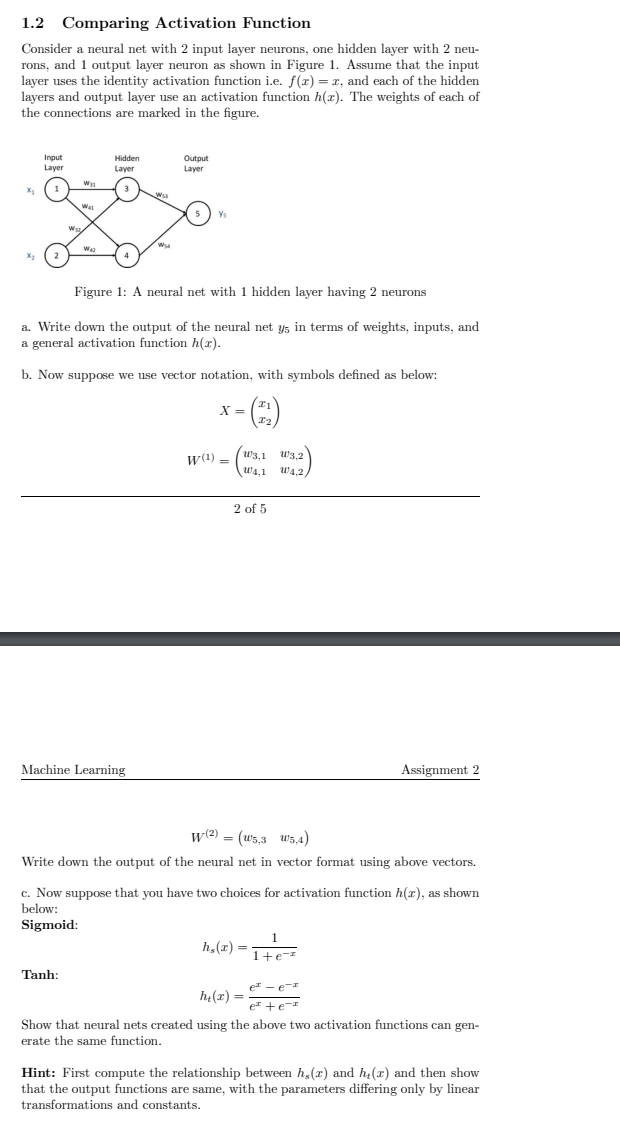 1.2 Comparing Activation Function Consider a neural | Chegg.com