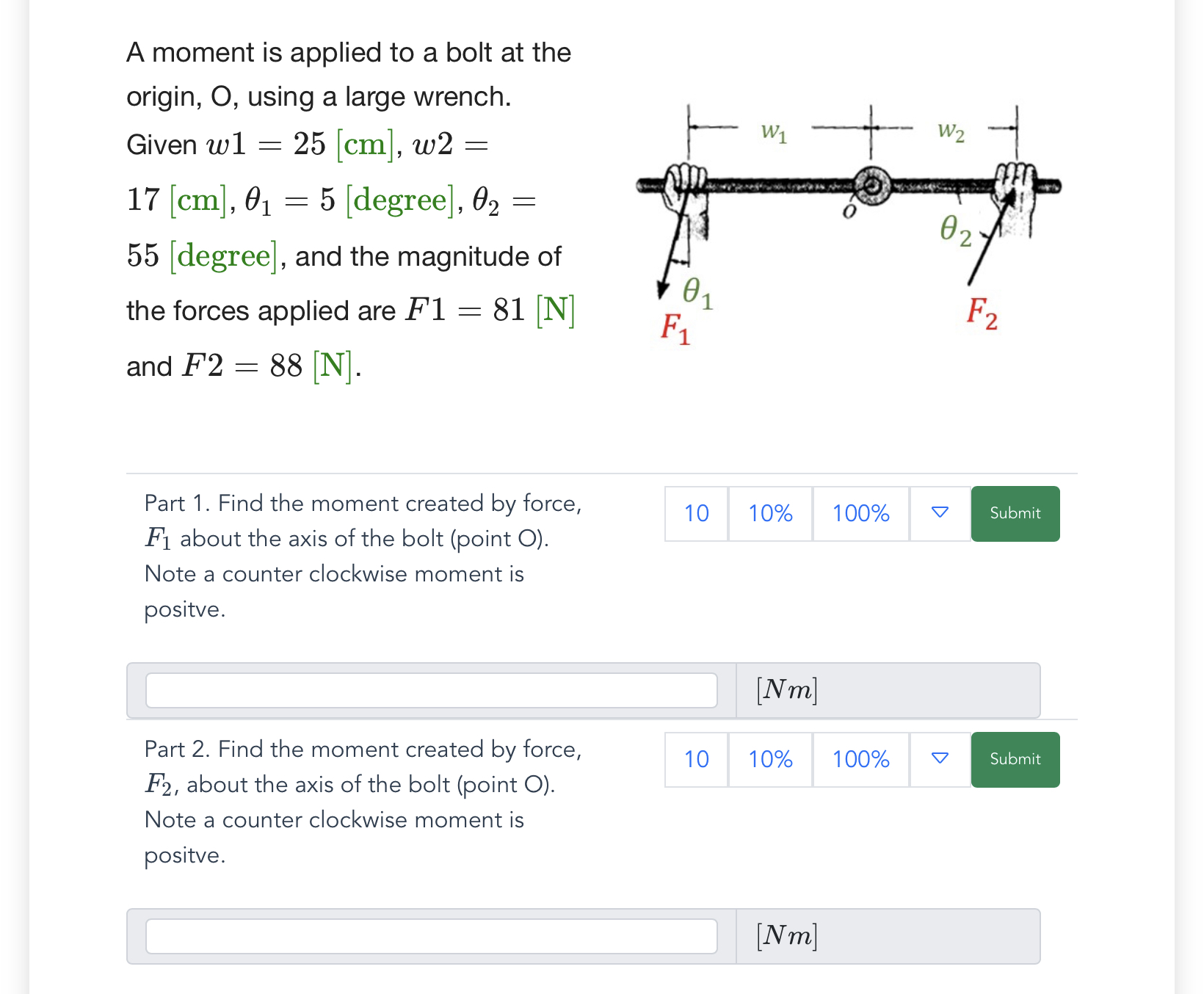 Solved A moment is applied to a bolt at the origin, O, using | Chegg.com