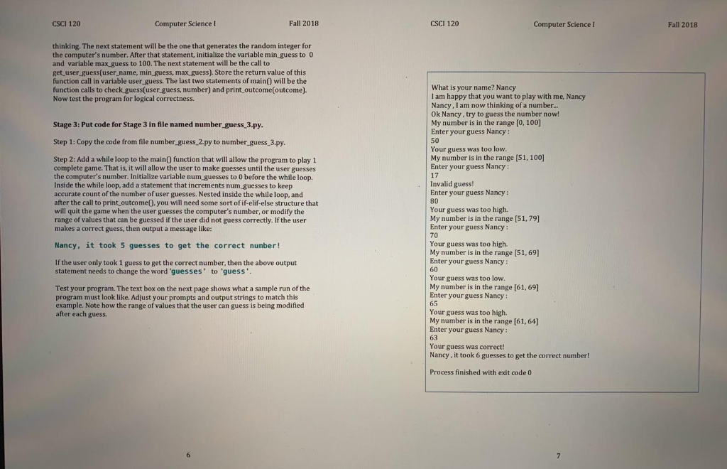Solved CSCI 120 Computer Science I Fall 2018 CSCI 120 | Chegg.com