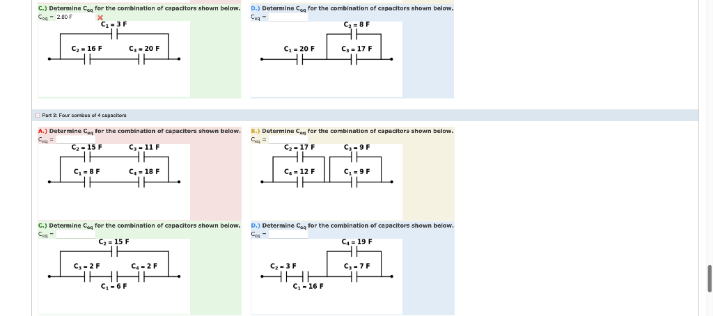 Solved C.) Determine Ceq for the combination of capacitors | Chegg.com