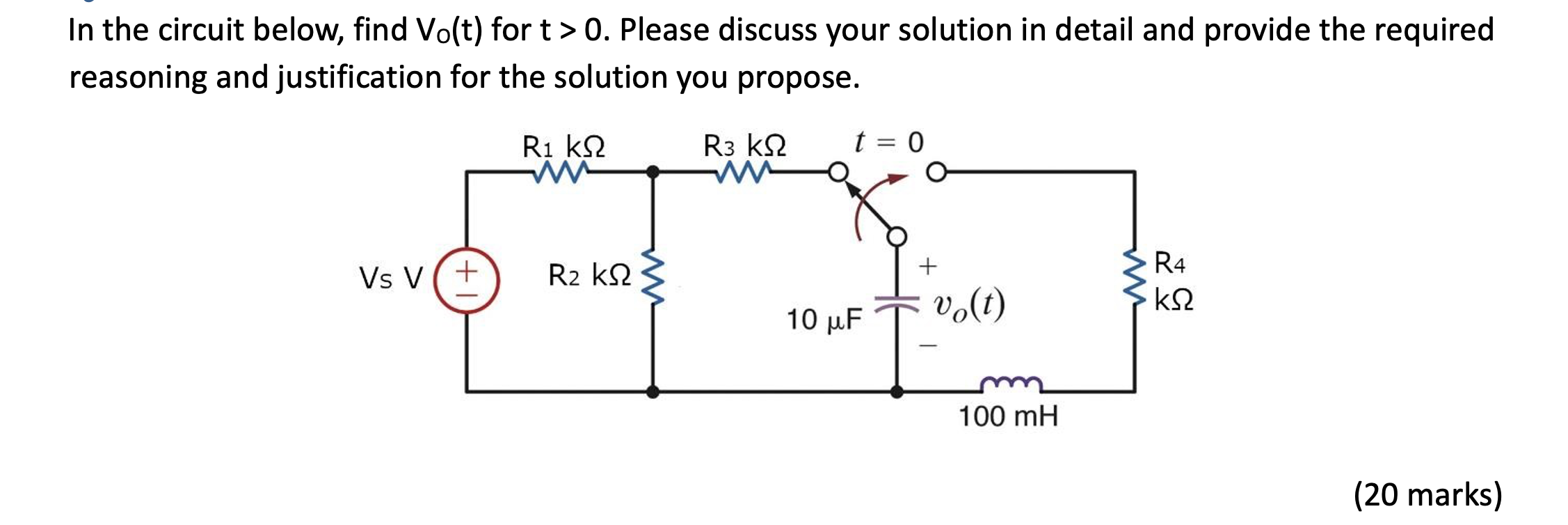 Solved In the circuit below, find V0(t) ﻿for t>0. ﻿Please | Chegg.com