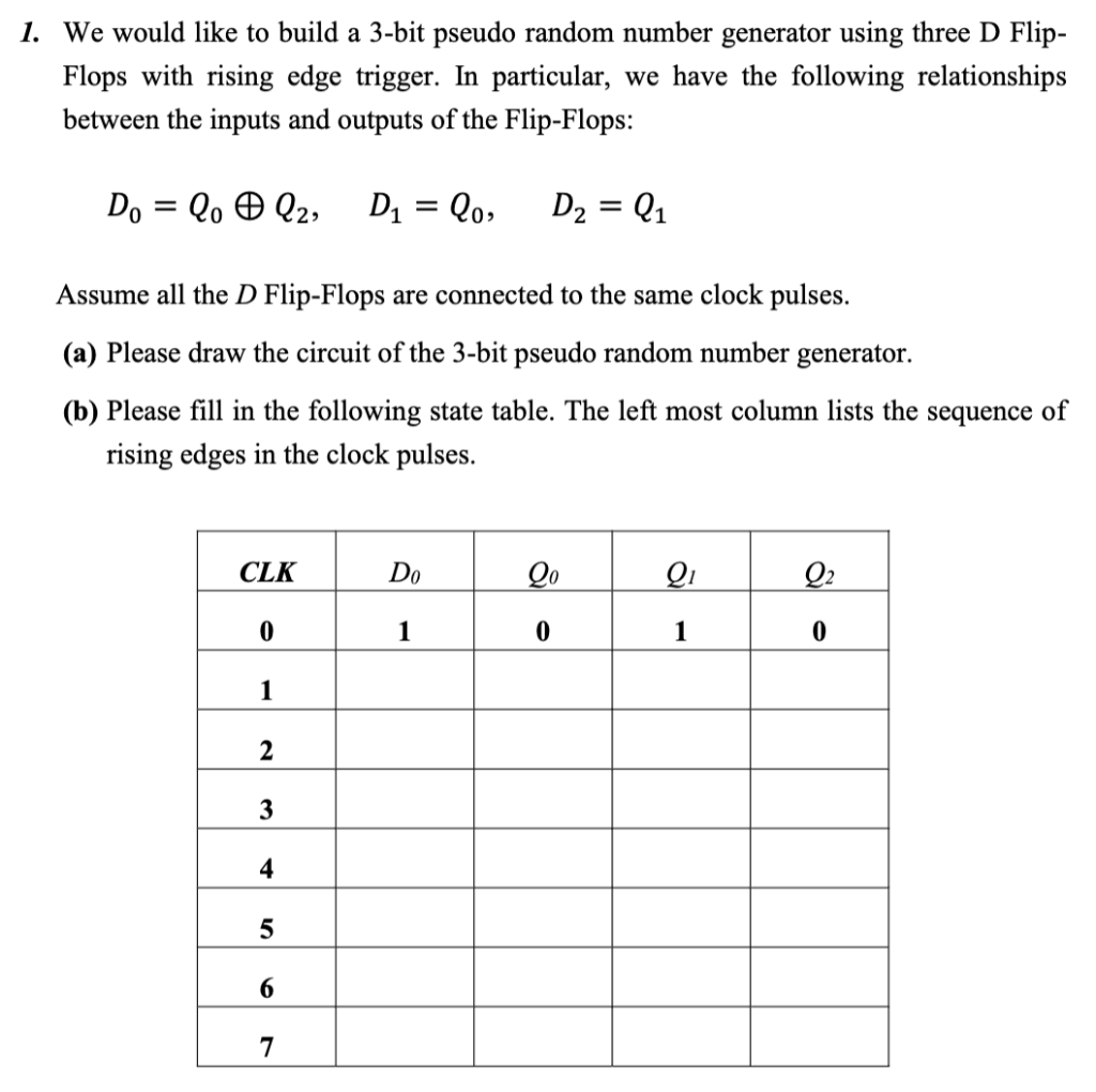 Solved 1. We would like to build a 3-bit pseudo random | Chegg.com