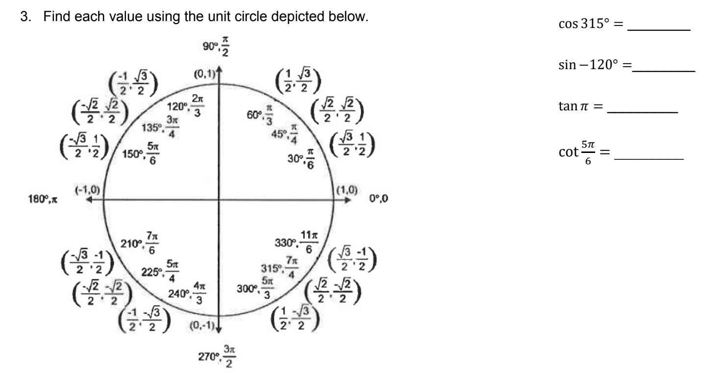 Solved Cos 315° = 3. Find each value using the unit circle | Chegg.com
