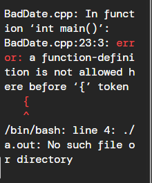 Solved /* Program Name: BadDate.cpp Function: This | Chegg.com