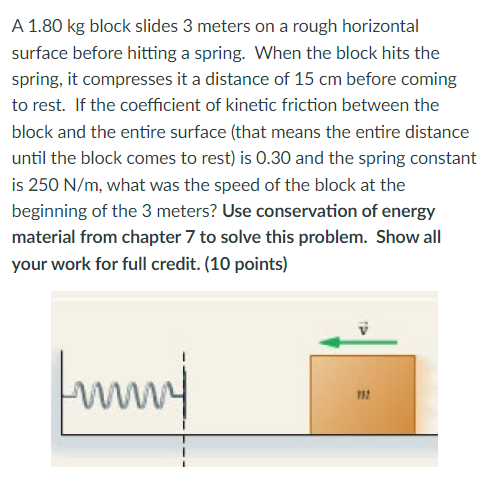 Solved A 1.80 kg block slides 3 meters on a rough horizontal | Chegg.com