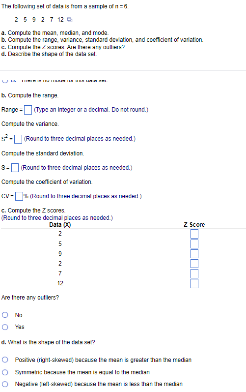 Solved The following set of data is from a sample of n=6. | Chegg.com