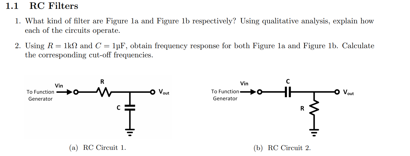 Solved 1.1 RC Filters 1. What kind of filter are Figure la | Chegg.com