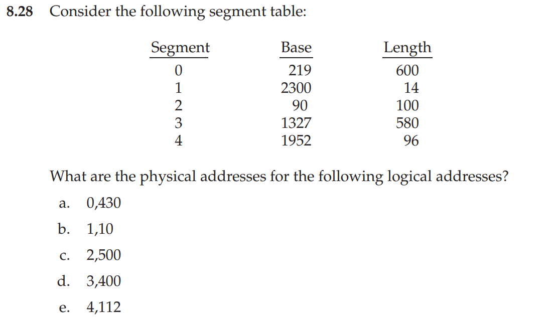 Solved 828 Consider The Following Segment Table Segment 0 