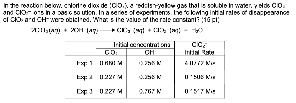 Solved In the reaction below, chlorine dioxide (CIO2), a | Chegg.com