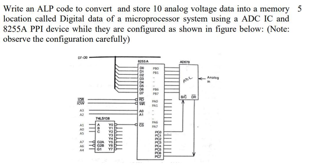 Write an ALP code to convert and store 10 analog | Chegg.com