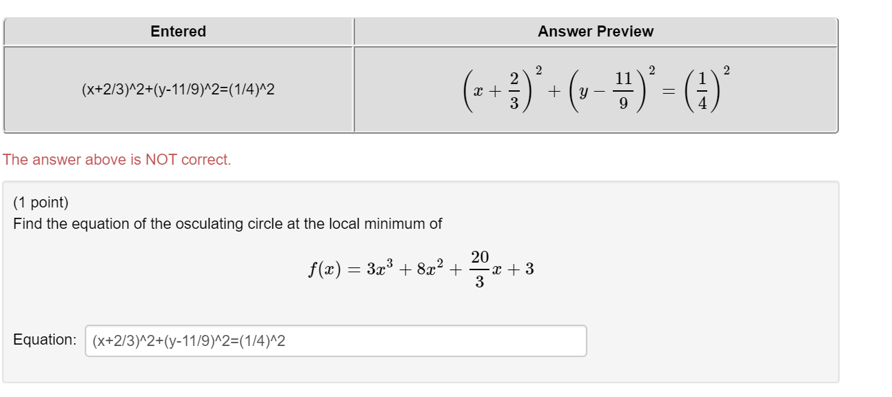 Solved Find The Equation Of The Osculating Circle At The